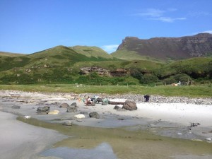 Family walks on the Isle of Eigg visiting Singing Sands beach and the ...