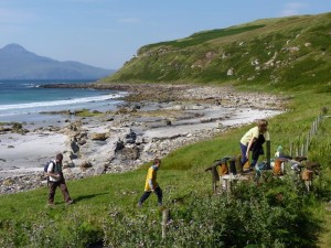 Family walks on the Isle of Eigg visiting Singing Sands beach and the ...